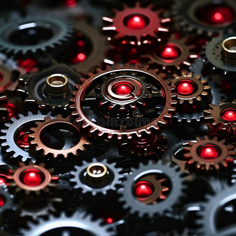 Black Background with Many Dark Red Shiny Gears. Generative AI Stock ...