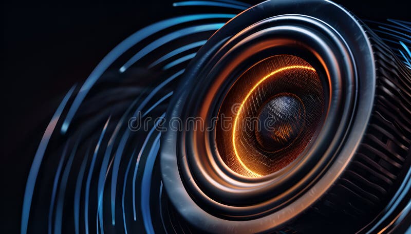 Black Background, One Woofer Speaker is Vibrating, and Sonic Boom Forms ...