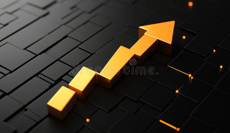 On a Black Background, an Orange Arrow Ascends in the Form of an Upward ...