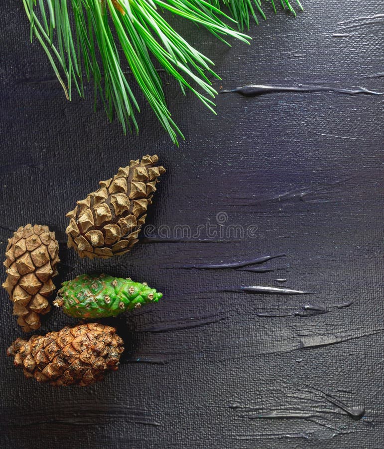 A Black Background with a Pine Motif Stock Image - Image of seasonal ...