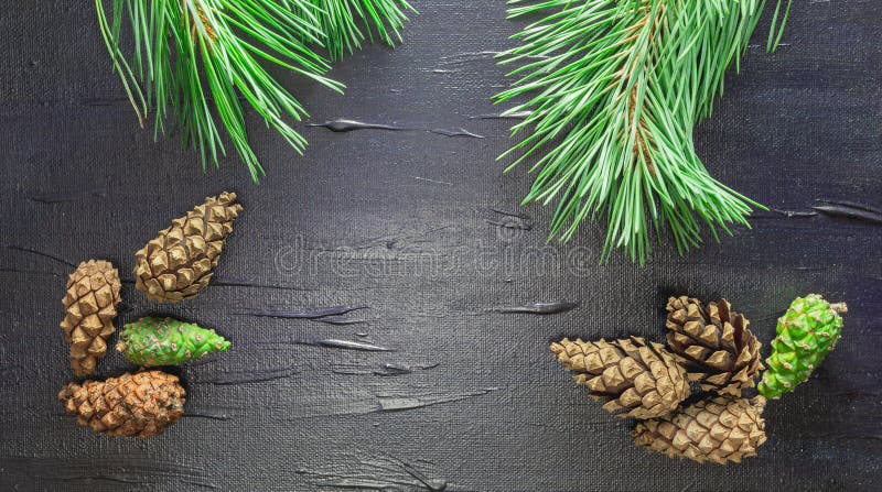 A Black Background with a Pine Motif Stock Image - Image of detail ...