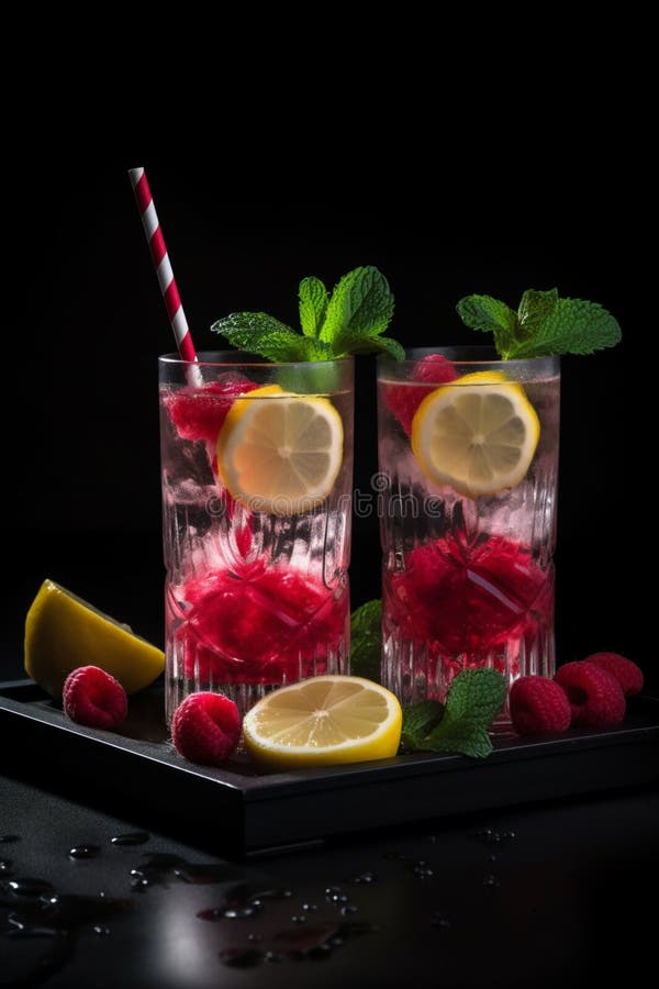 Background with Raspberry, Lemon and Mint. Neural Network AI Generated ...