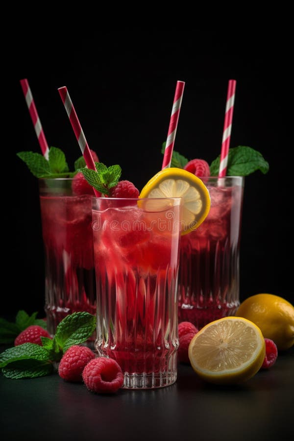 Background with Raspberry, Lemon and Mint. Neural Network AI Generated ...