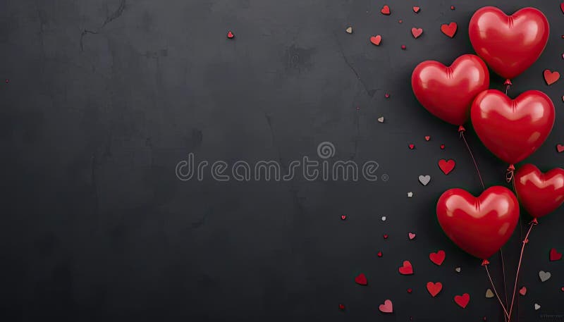 Black Background with Red Hearts and Scattered Petals, Creating a Bold ...