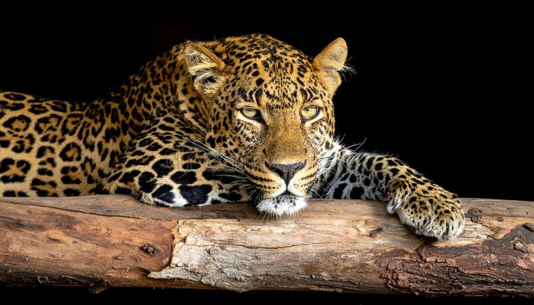 Black Background, Resting Leopard Log, Stock Photo - Image of rajasthan ...