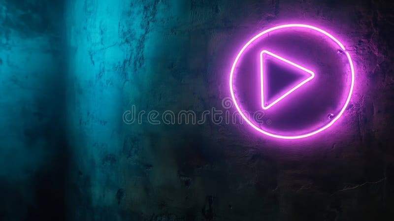 A Black Background Serves As the Backdrop for a Neon Play Button, Which ...