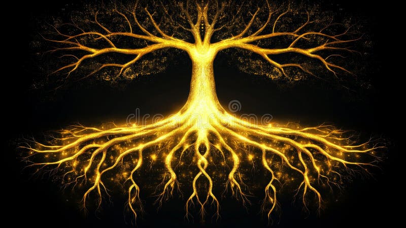 A Black Background Serves As the Canvas for Golden Stylized Roots that ...