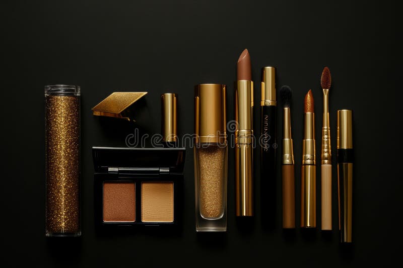 A Black Background Serves As the Setting for a Set of Bronze Powders ...