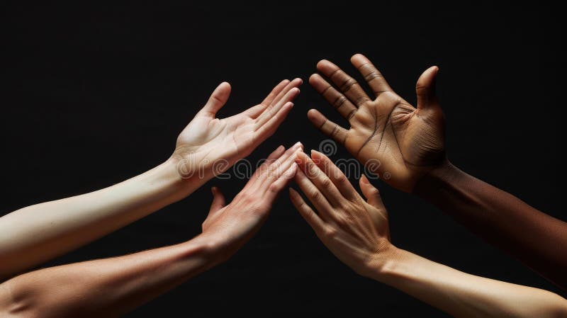 Black Background with Several Hands Reaching Upwards AIG535 Stock Photo ...