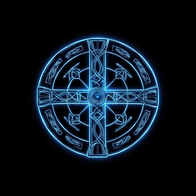 A Black Background Showcases a Blue Neon Compass, with Space for ...