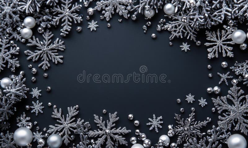 A Black Background with a Silver Snowflake Border Stock Photo - Image ...