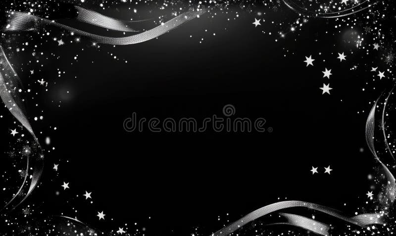 A Black Background with Silver Stars and a Silver Ribbon Stock ...