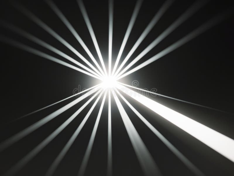 Black Background Single White Light Beam Center Radiating Close Up ...