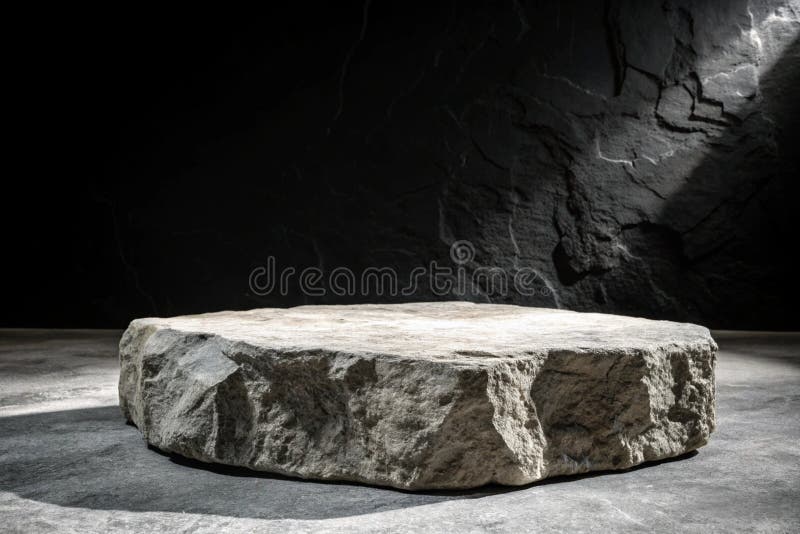 Black Background with Stone Rock Podium Isolated for Product Display ...