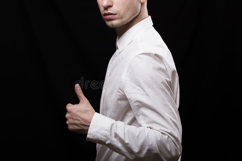 Black Background Turned Sideways Young Man White Shirt Stock Photos ...
