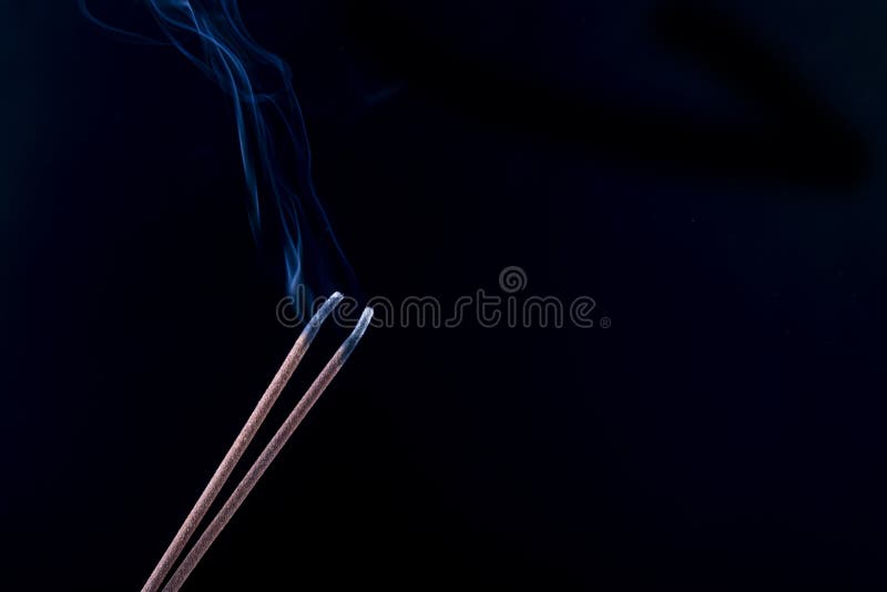 Black Background, Two Incense Sticks. There is Smoke, Smell, Incense ...