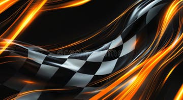 Black Background with White and Black Checkered Flag and Flames ...