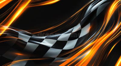 Black Background with White and Black Checkered Flag and Flames ...