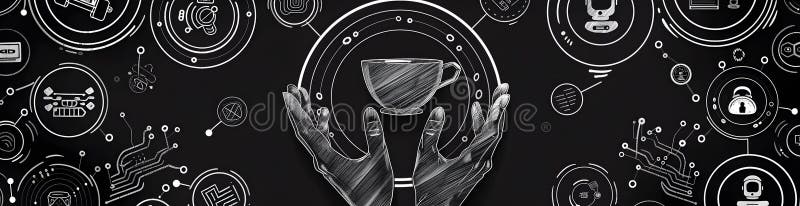 AI Tech Doodle Banner on Black Background - AI Generated Stock ...