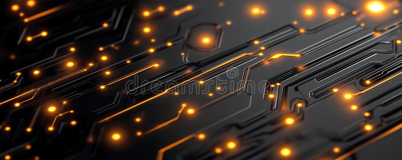 Black and Gold Circuit Board with Glowing Lines Stock Illustration ...