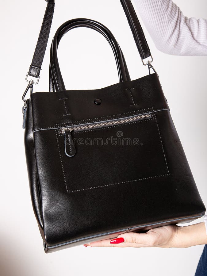 Black Backpack Bag with Straps on Girl`s Back. Bag for Things ...