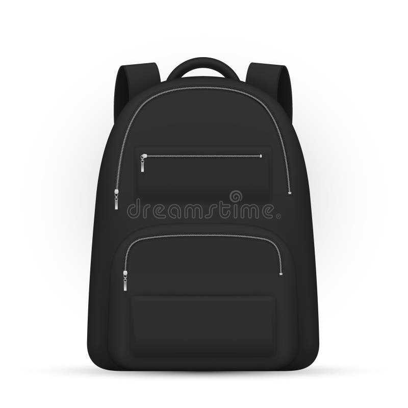 Black Backpack Design with Metallic Silver Zip and Pockets Front View ...