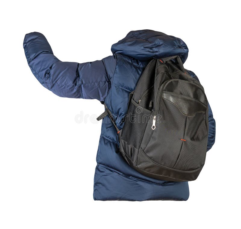 Black Backpack Dressed in a Blue Jacket Isolated on a White Background ...