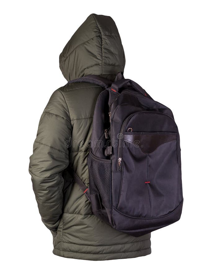 Black Backpack Dressed in a Red Jacket Isolated on a White Background ...