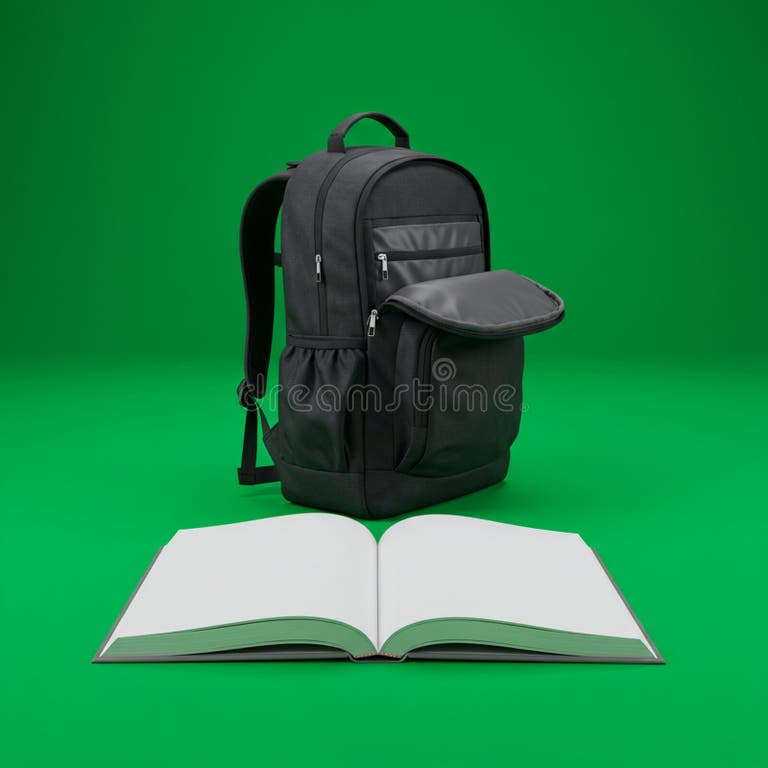 A Black Backpack with Multiple Compartments and Zippers Stands Upright ...