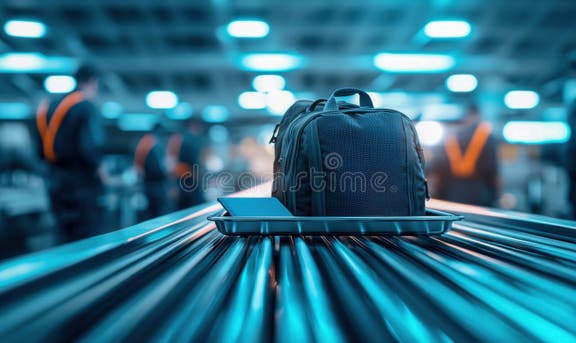 A Black Backpack and Tablet on a Conveyor Belt Going through Airport ...