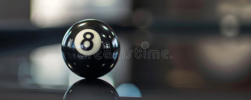 Black 8 Ball on a Reflective Surface, Close-up Shot. Billiards Concept ...