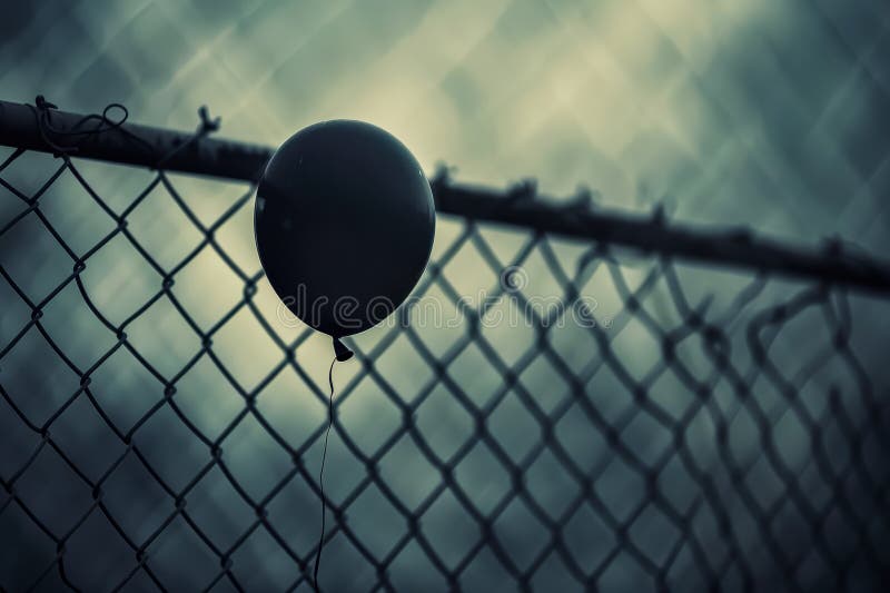 Black Balloon is Hanging from a Chain Link Fence Stock Photo - Image of ...