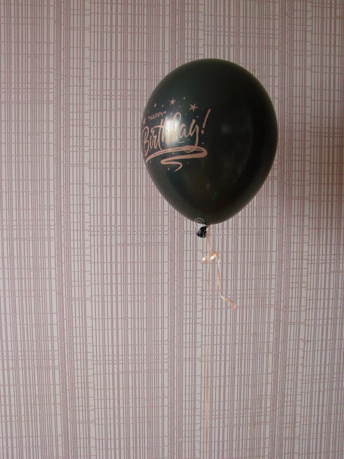 Black Balloon With Words HAPPY BIRTHDAY On Yellow Background, Space For ...