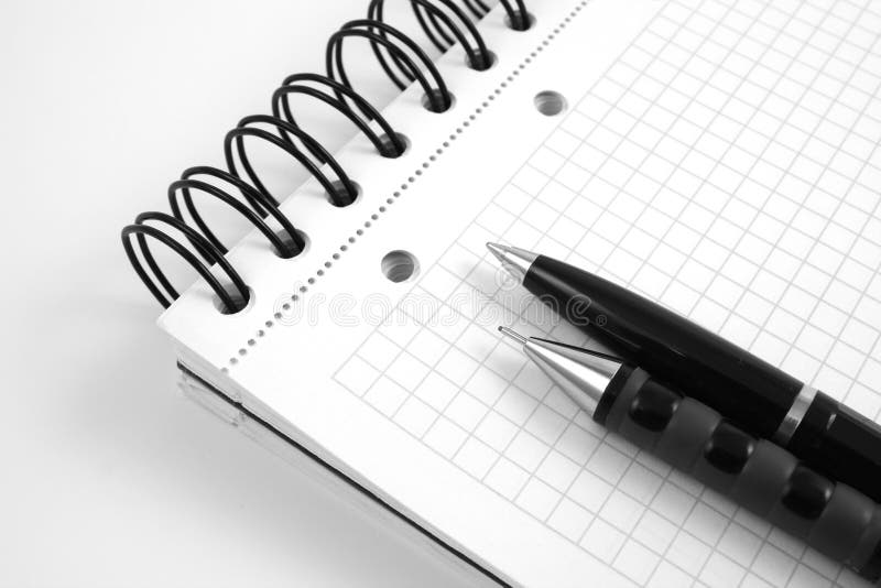 Black Ballpoint Pen and Pencil on Notebook Stock Photo - Image of handy ...