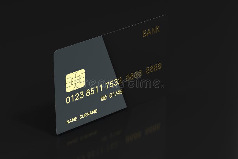 Black Bank Card with Golden Numbers, 3d Rendering Stock Illustration ...