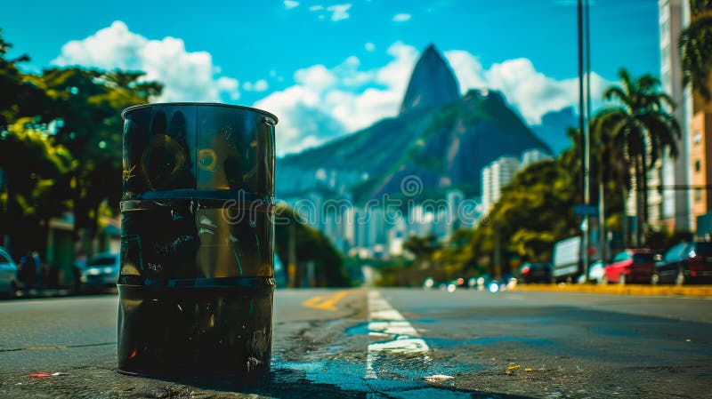 A Black Barrel Sitting on the Side of a Road Stock Image - Image of ...