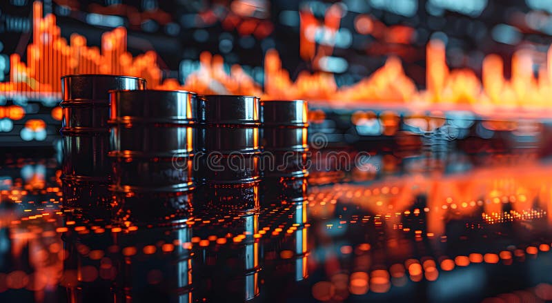 Black Barrels of Oil Amidst Fluctuating Charts Stock Image - Image of ...