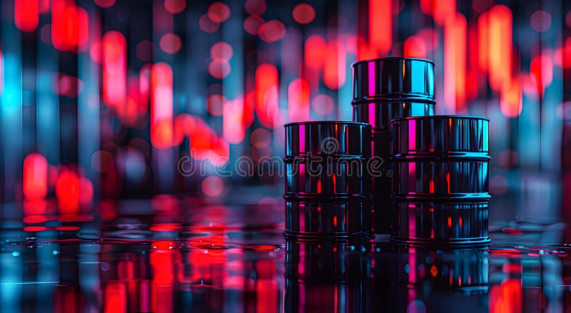 Black Barrels of Oil Amidst Fluctuating Charts Stock Photo - Image of ...