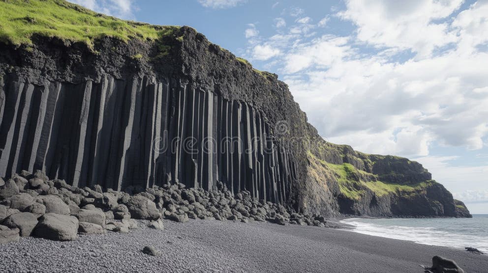 Black Basalt Columns at a Coastal Beach Stock Illustration ...