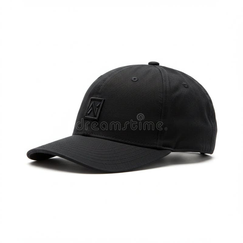 Black Baseball Cap with a Curved Brim, Featuring an Embossed "N" Logo ...