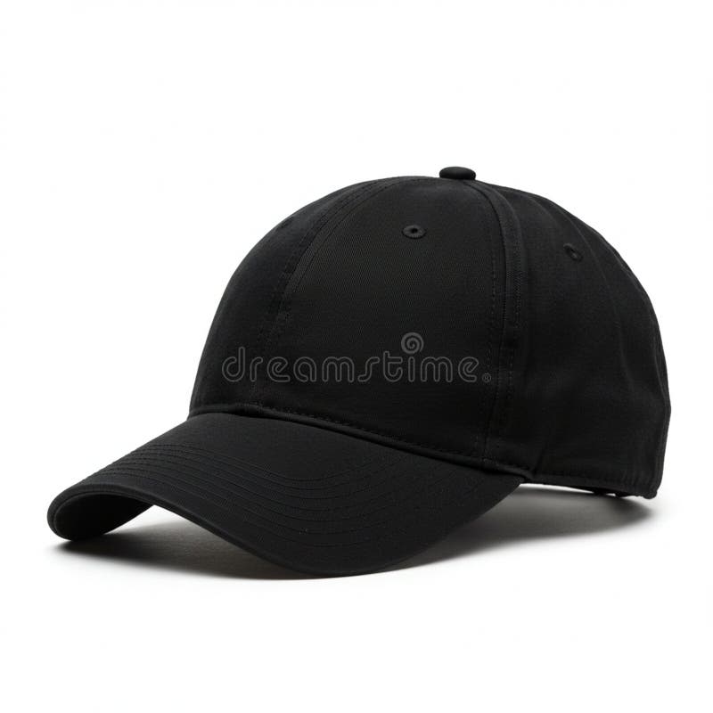 Black Baseball Cap with a Curved Brim and Six-panel Design. Fabric ...