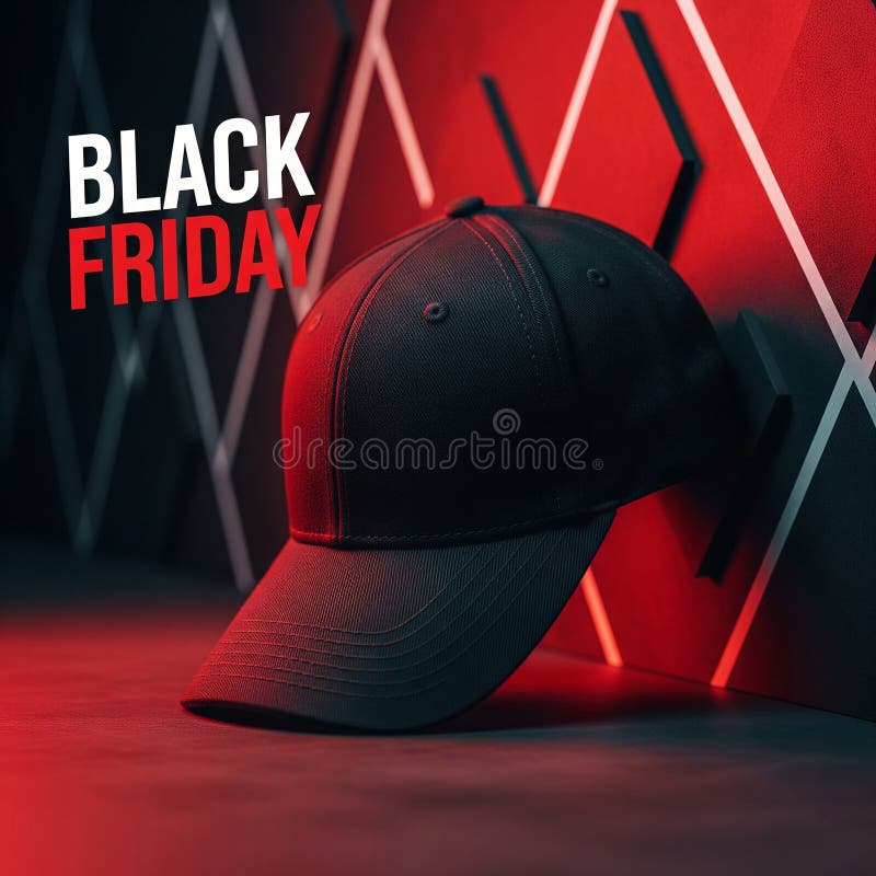 Black Baseball Cap Dark Red Background Angular Raised Designs Red Neon ...
