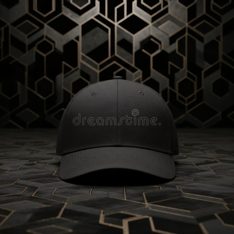 Black Baseball Cap Dark Textured Surface Subtle Geometric Patterns ...