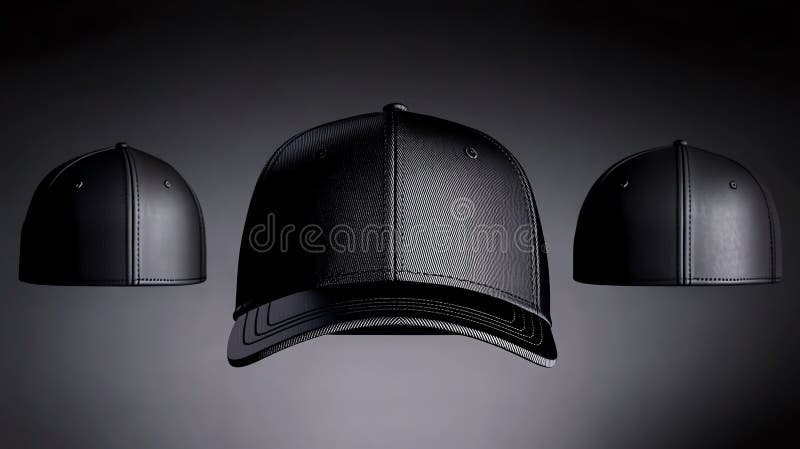 Black Baseball Cap Displayed from Multiple Angles, Isolated on a Dark ...