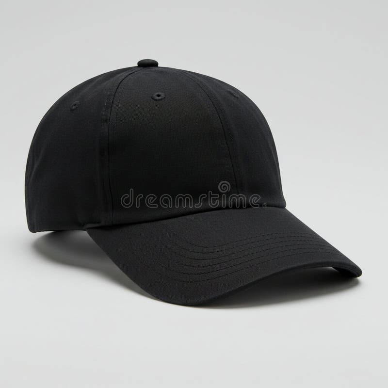Black Baseball Cap Featuring a Rounded Crown and Six-panel Construction ...