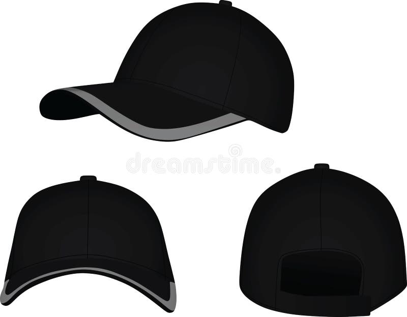 Black Baseball Cap Front, Back and Side View Stock Vector ...