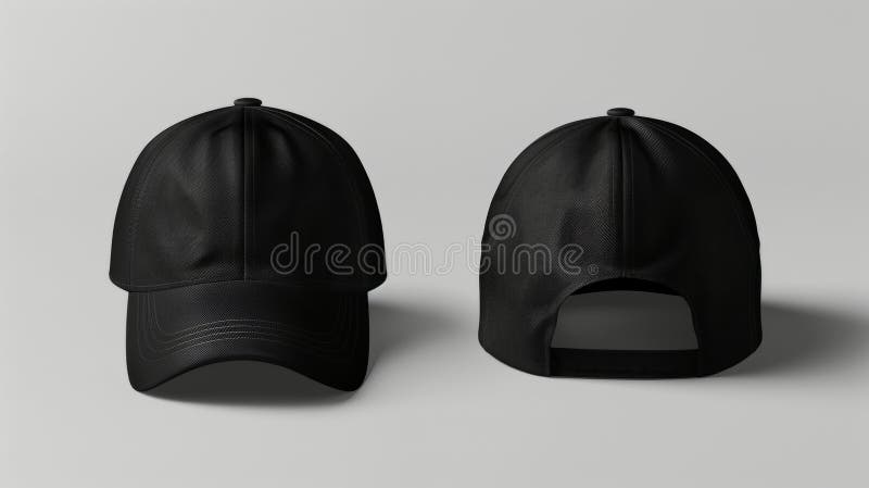 Black Baseball Cap Front and Back View, Studio Shot on White Background ...