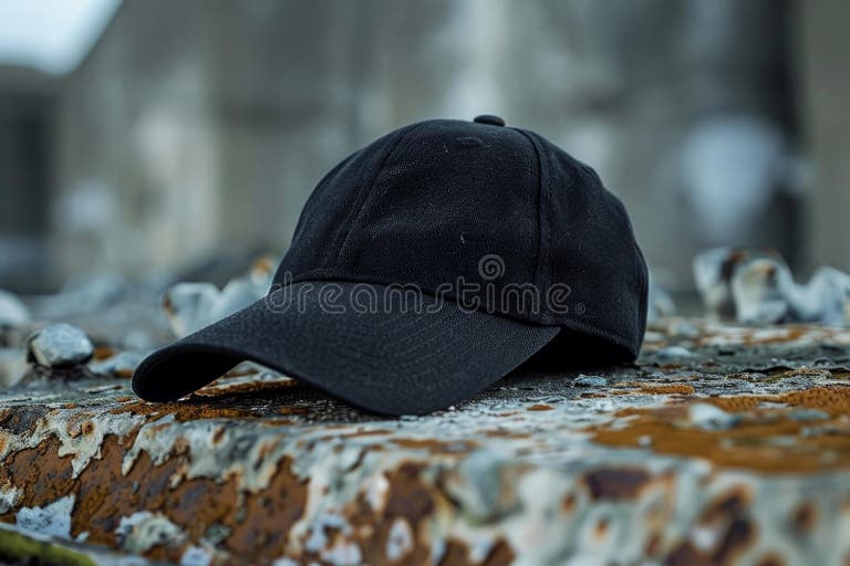Black Baseball Cap Resting on a Textured Rusty Surface Stock Image ...