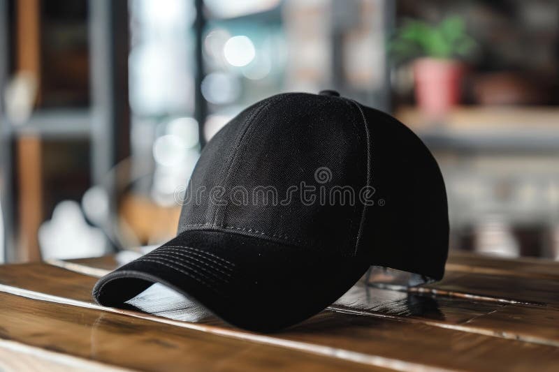Black Baseball Cap Lying on a Wooden Surface Indoors Stock Image ...