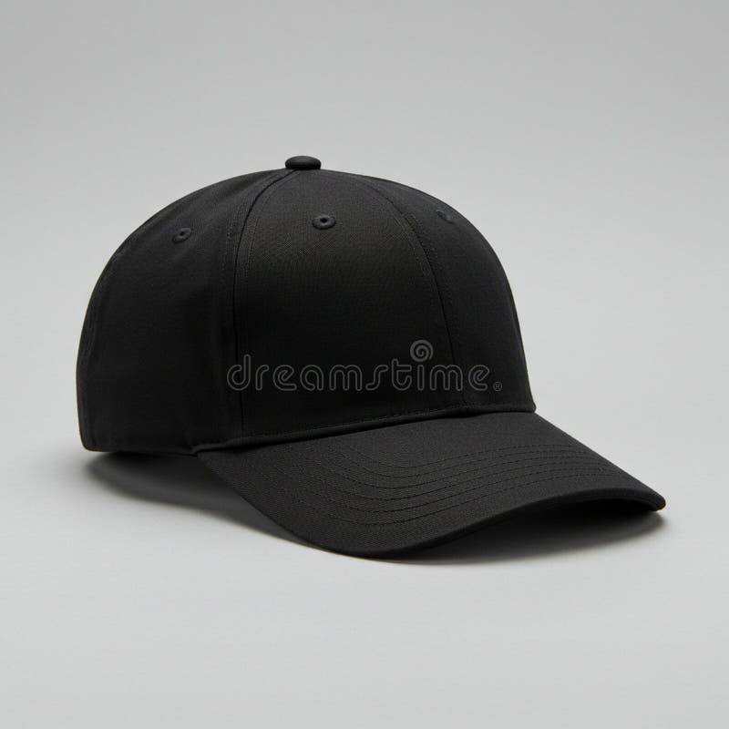 Black Baseball Cap Made from a Smooth Fabric. Features a Rounded Crown ...